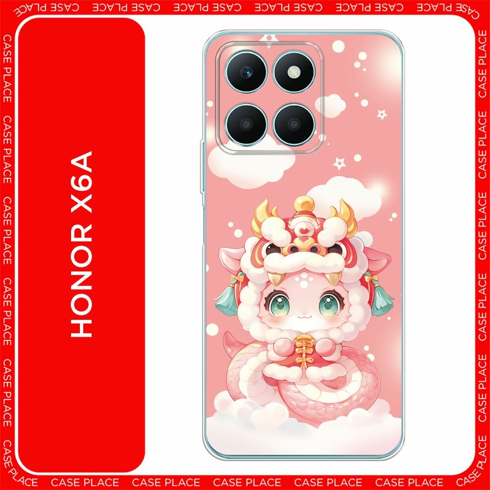 Чехол на Honor X6A / Хонор X6A с принтом Розовая китайская змейка 1