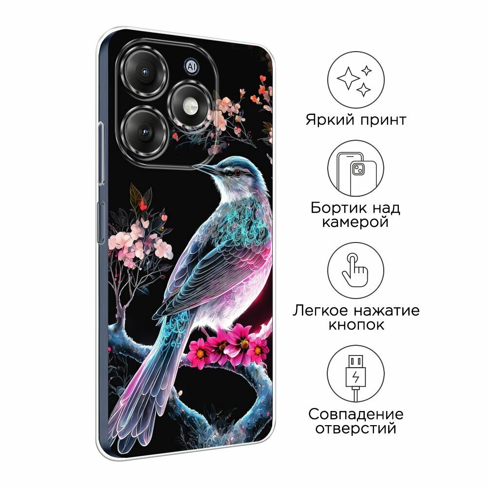 Чехол на Itel A70 / Ител А70 с принтом "Птица на цветущем дереве" — фото 1