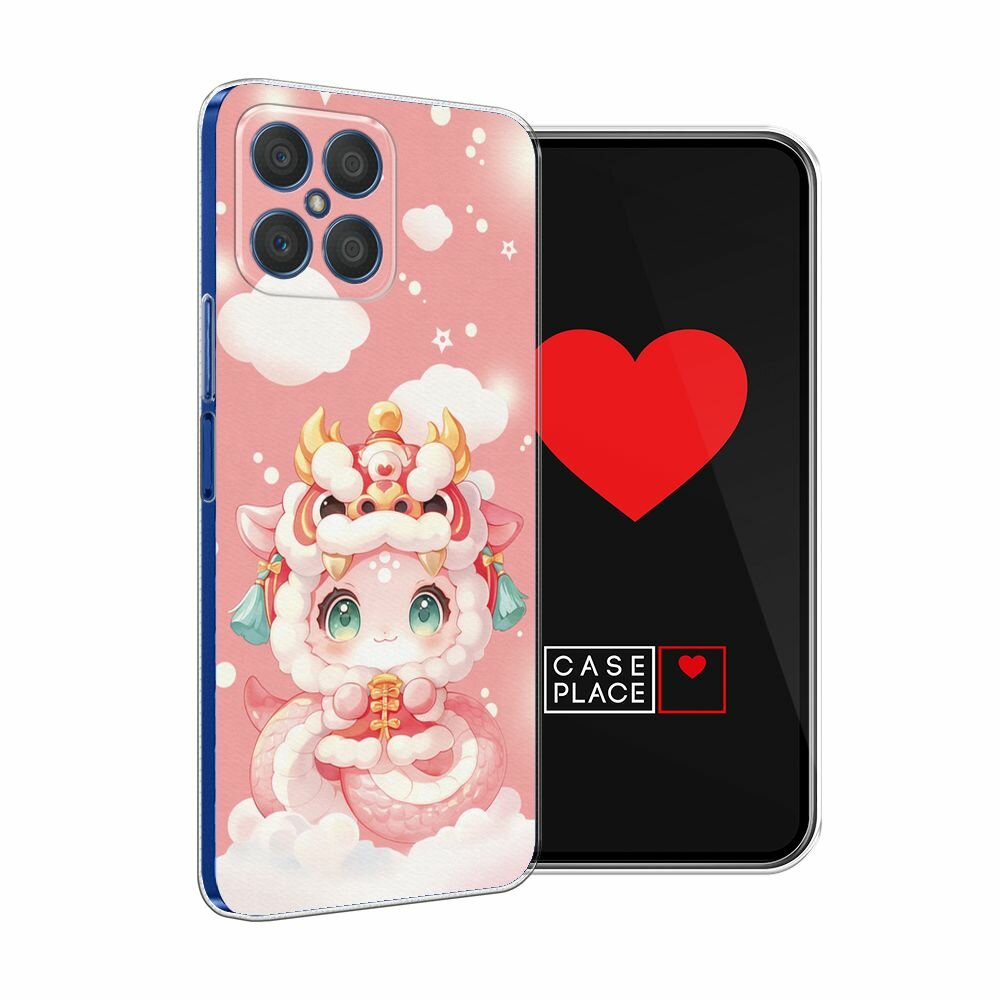 Чехол на Honor X8 / Хуавей X8 с принтом Розовая китайская змейка 1 — фото 1