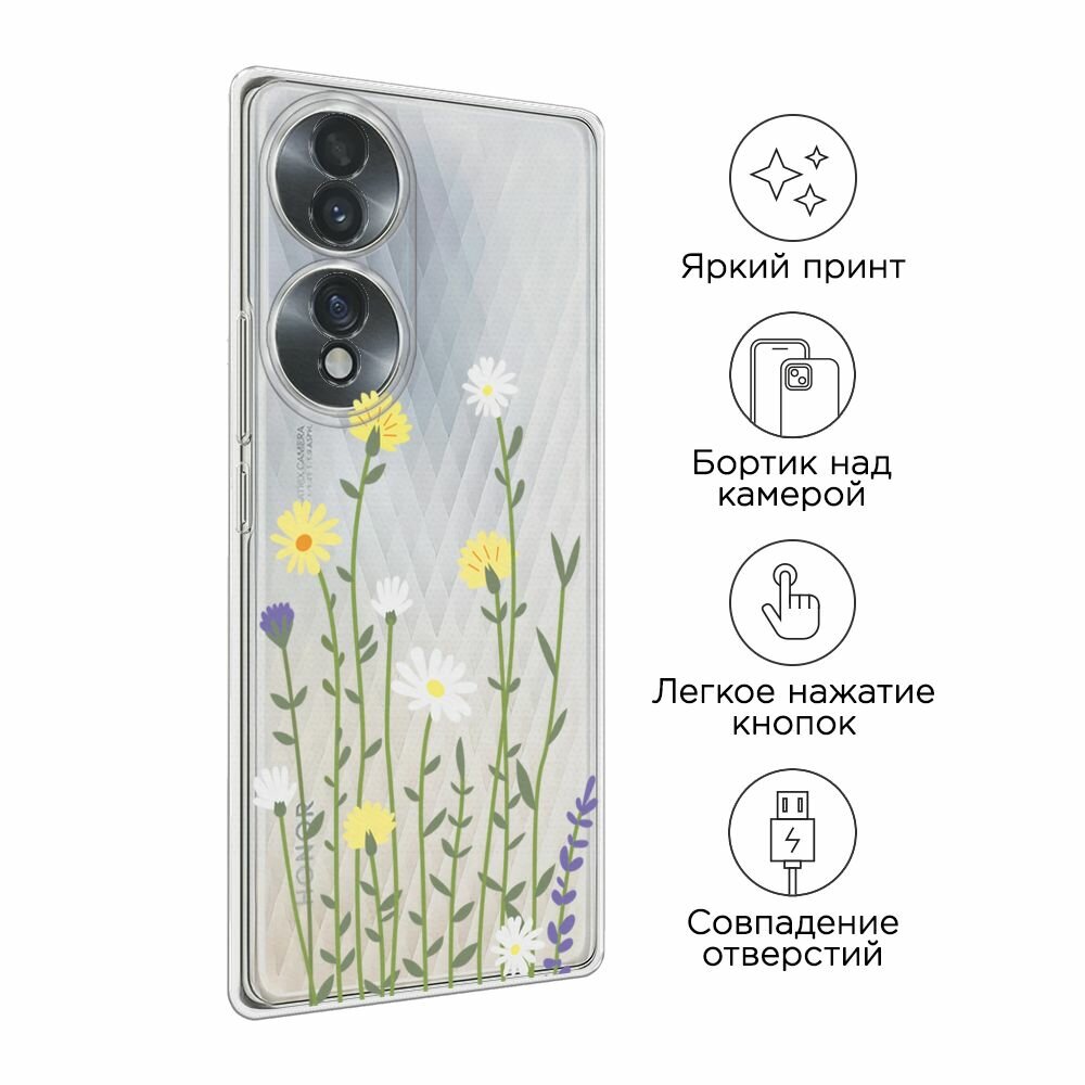 Чехол на Honor 70 / Хонор 70 с принтом "Пучок полевых цветов", прозрачный — фото 1