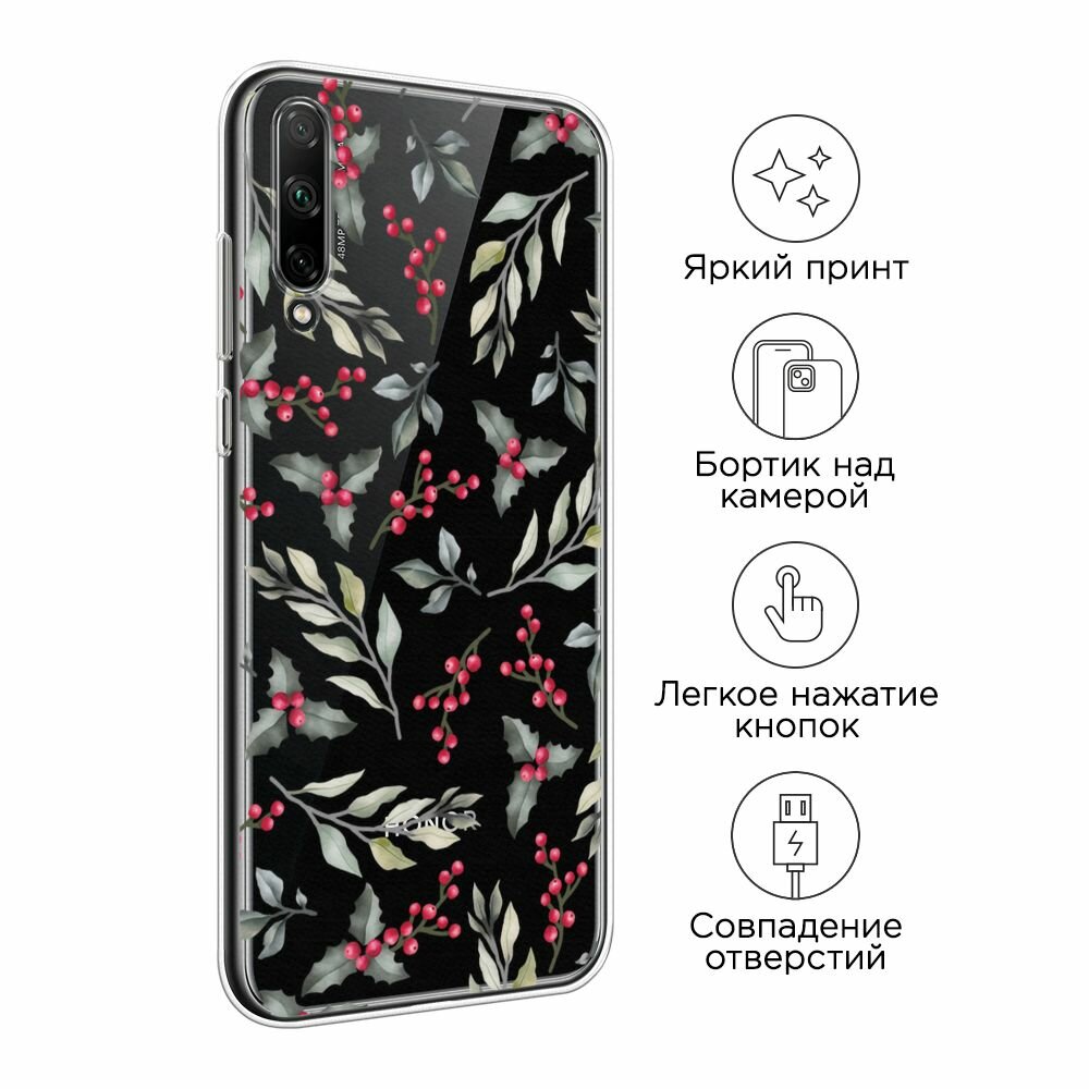 Чехол на Honor 30i / Хонор 30i с принтом Зимние ягоды паттерн, прозрачный — фото 1