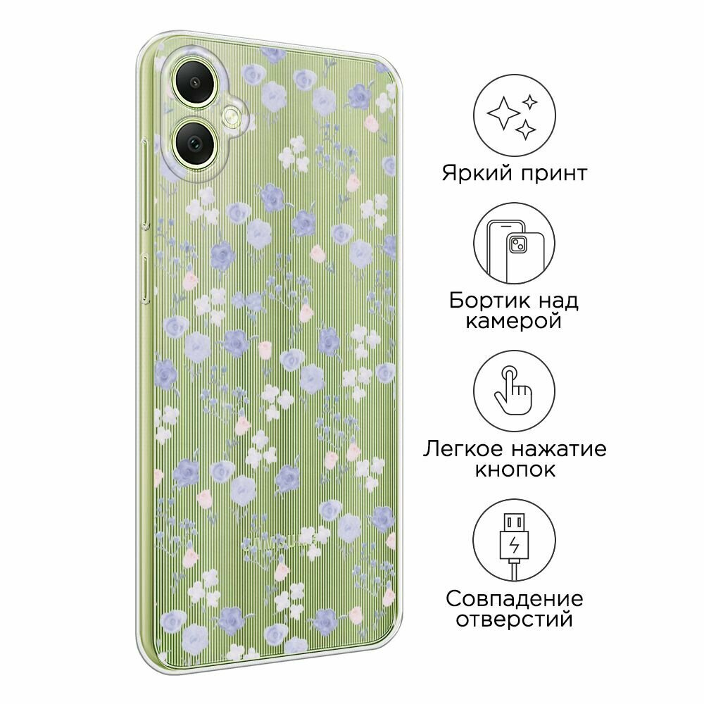 Чехол на Samsung Galaxy A05 / Самсунг Галакси A05 с принтом "Сиреневые розы паттерн", прозрачный — фото 1