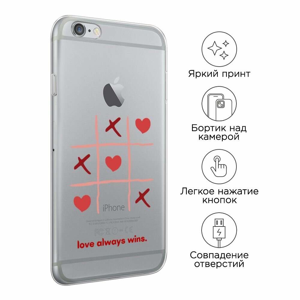 Чехол на Apple iPhone 6 / Айфон 6 с принтом "love always wins - 14 февраля", прозрачный — фото 1