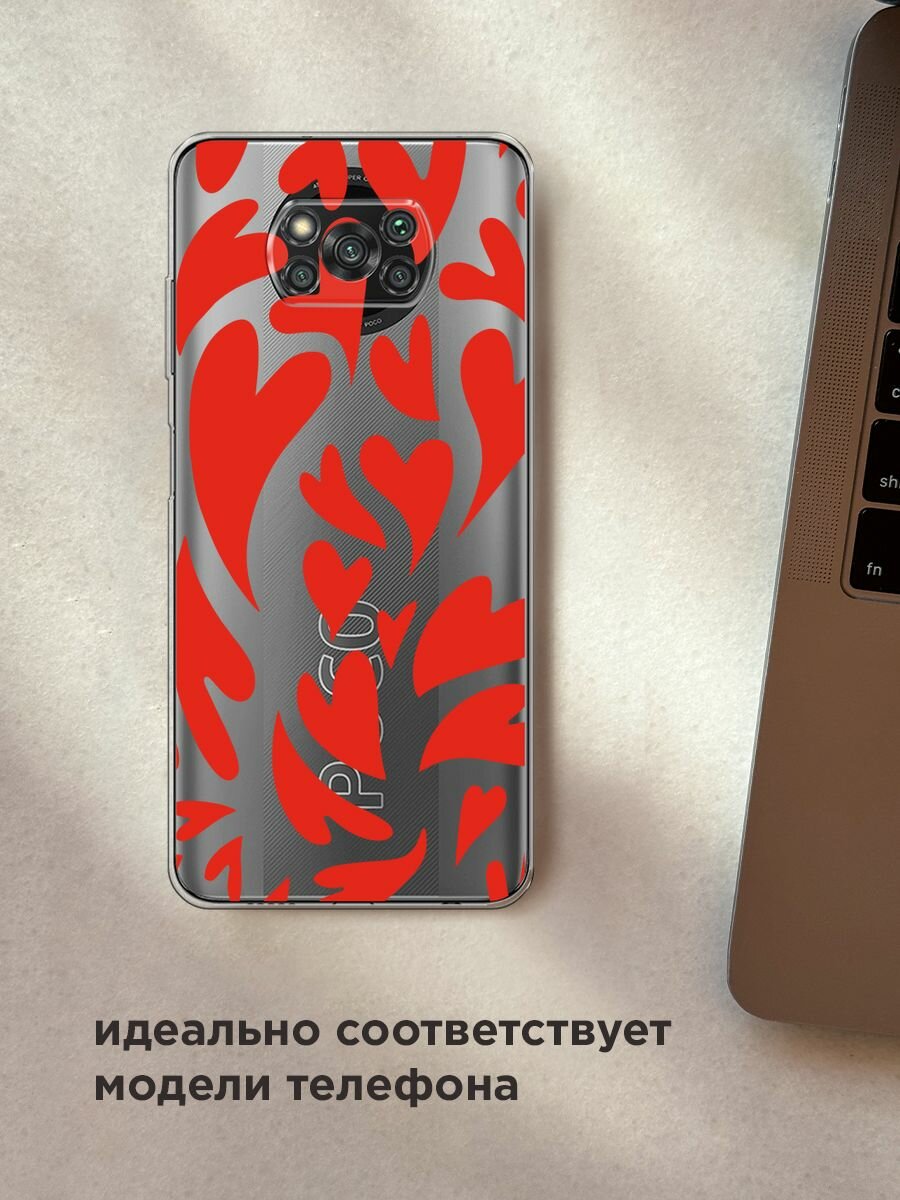 Чехол на Xiaomi Poco X3/X3 Pro / Поко X3/X3 Pro с принтом "Crazy hearts 2 - 14 февраля", прозрачный — фото 1