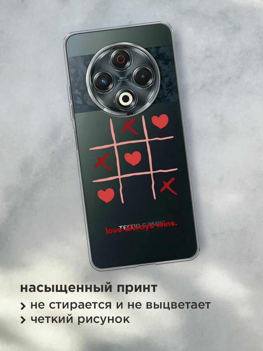 Чехол на Tecno Spark 30 / Текно Спарк 30 с принтом "love always wins - 14 февраля", прозрачный — фото 1