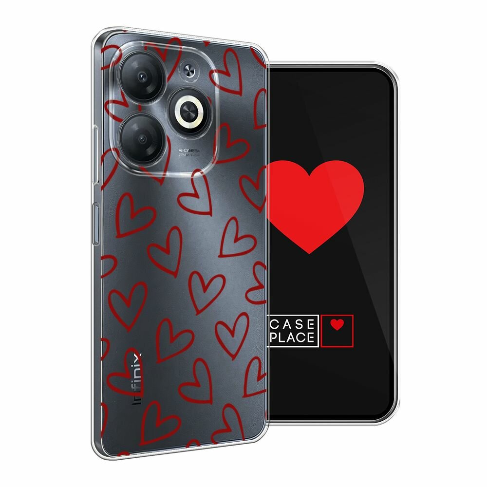 Чехол на Infinix Smart 8/8 HD/HOT 40i / Инфиникс Смарт 8 с принтом "Little hearts doodles 2 - 14 февраля", прозрачный — фото 1