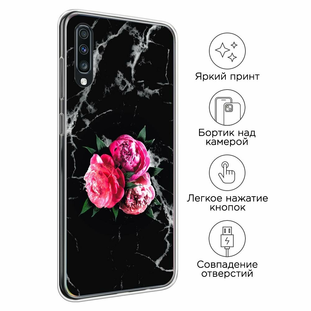Чехол на Samsung Galaxy A70 / Самсунг Галакси А70 с принтом "Букет на черном мраморе" — фото 1