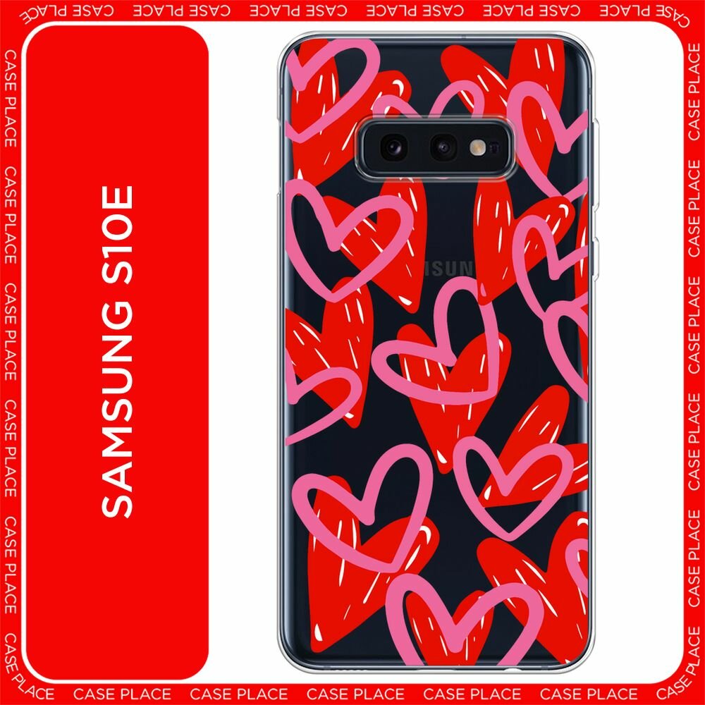 Чехол на Samsung Galaxy S10E / Самсунг Галакси S10E с принтом "Hearts doodles - 14 февраля", прозрачный