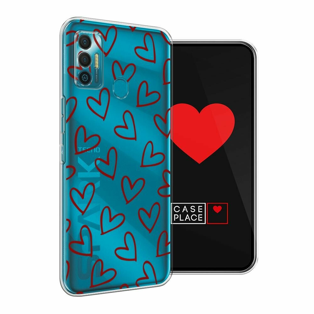 Чехол на Tecno Spark 7 / Техно Спарк 7 с принтом "Little hearts doodles 2 - 14 февраля", прозрачный — фото 1