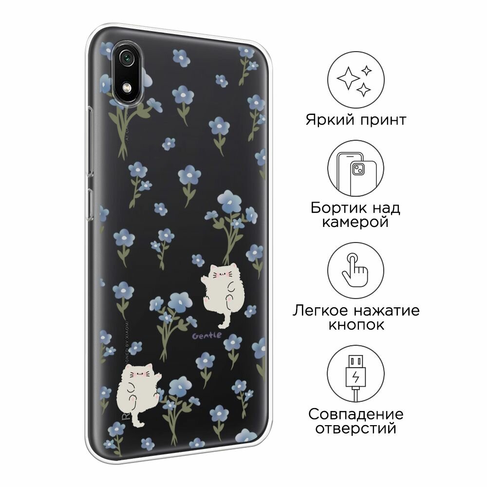 Чехол на Xiaomi Redmi 7A / Сяоми Редми 7А с принтом "Gentle cats", прозрачный — фото 1