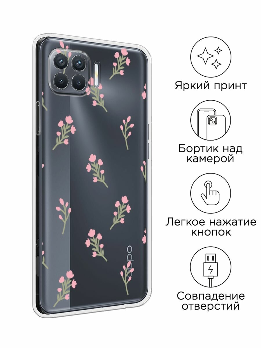 Чехол на Oppo Reno 4 Lite/A93 / Оппо Reno 4 Lite/А93 с принтом "Цветущие веточки", прозрачный — фото 1