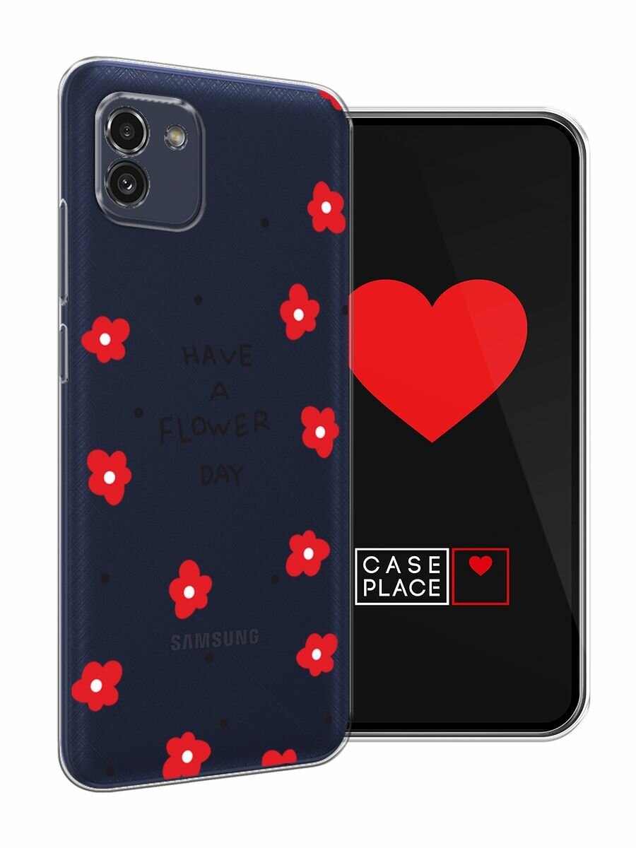 Чехол на Samsung Galaxy A03 / Самсунг Галакси А03 с принтом "Have a flower day 2", прозрачный — фото 1