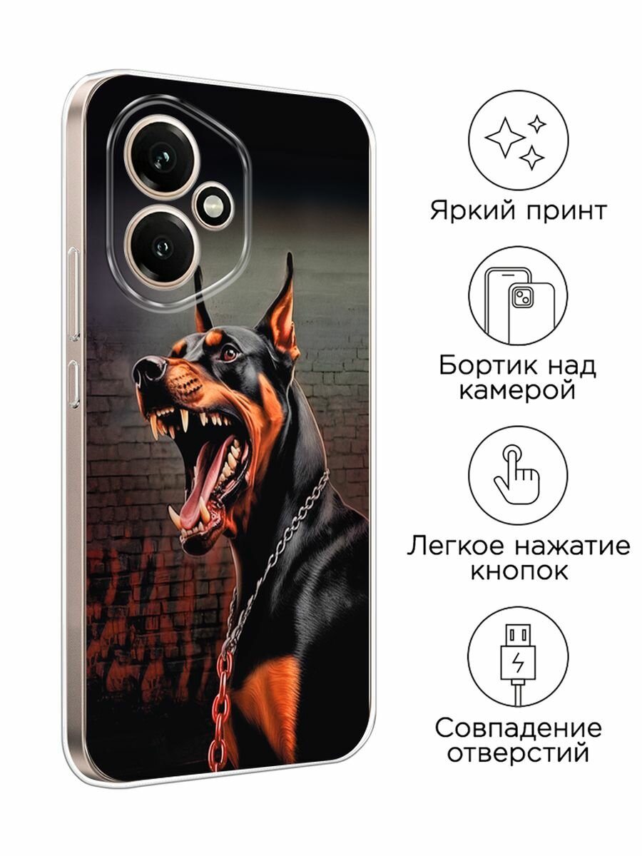 Силиконовый чехол на Honor 400 / Хонор 400 с принтом "Доберман с цепью" — фото 1