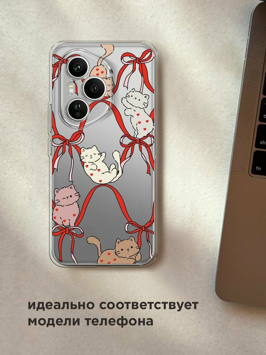 Чехол на Honor 400 Pro / Хонор 400 Про с принтом "Котики в ленточках 2", прозрачный — фото 1