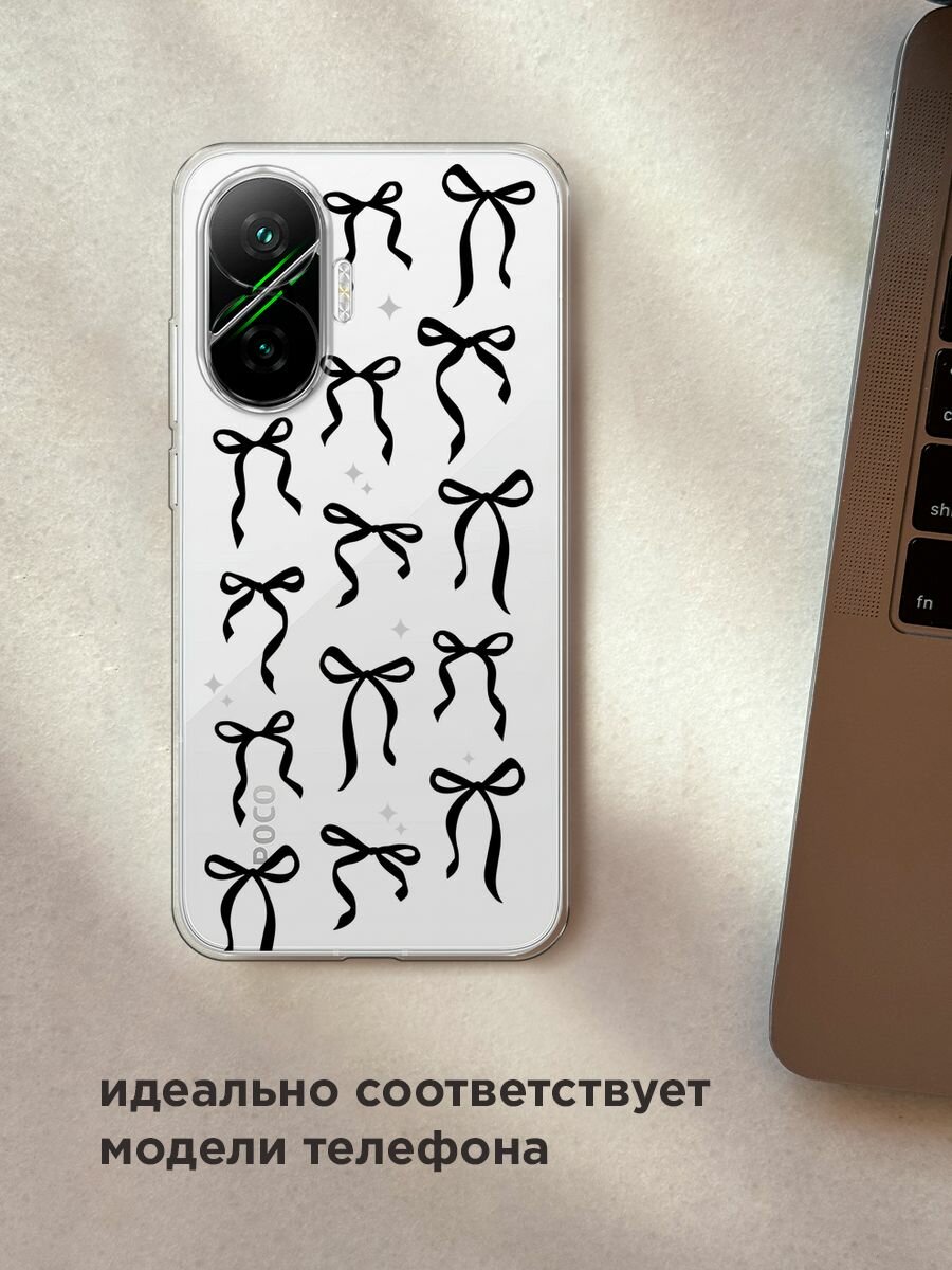 Чехол на Poco F7 / Поко F7 с принтом "Black bows", прозрачный — фото 1
