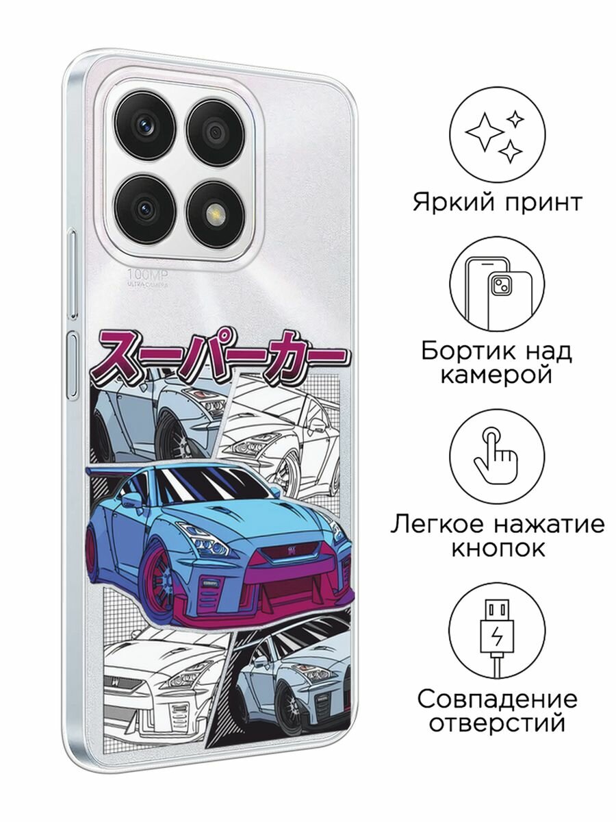 Чехол на Honor X8A / Хонор X8A с принтом "JDM коллаж", прозрачный — фото 1