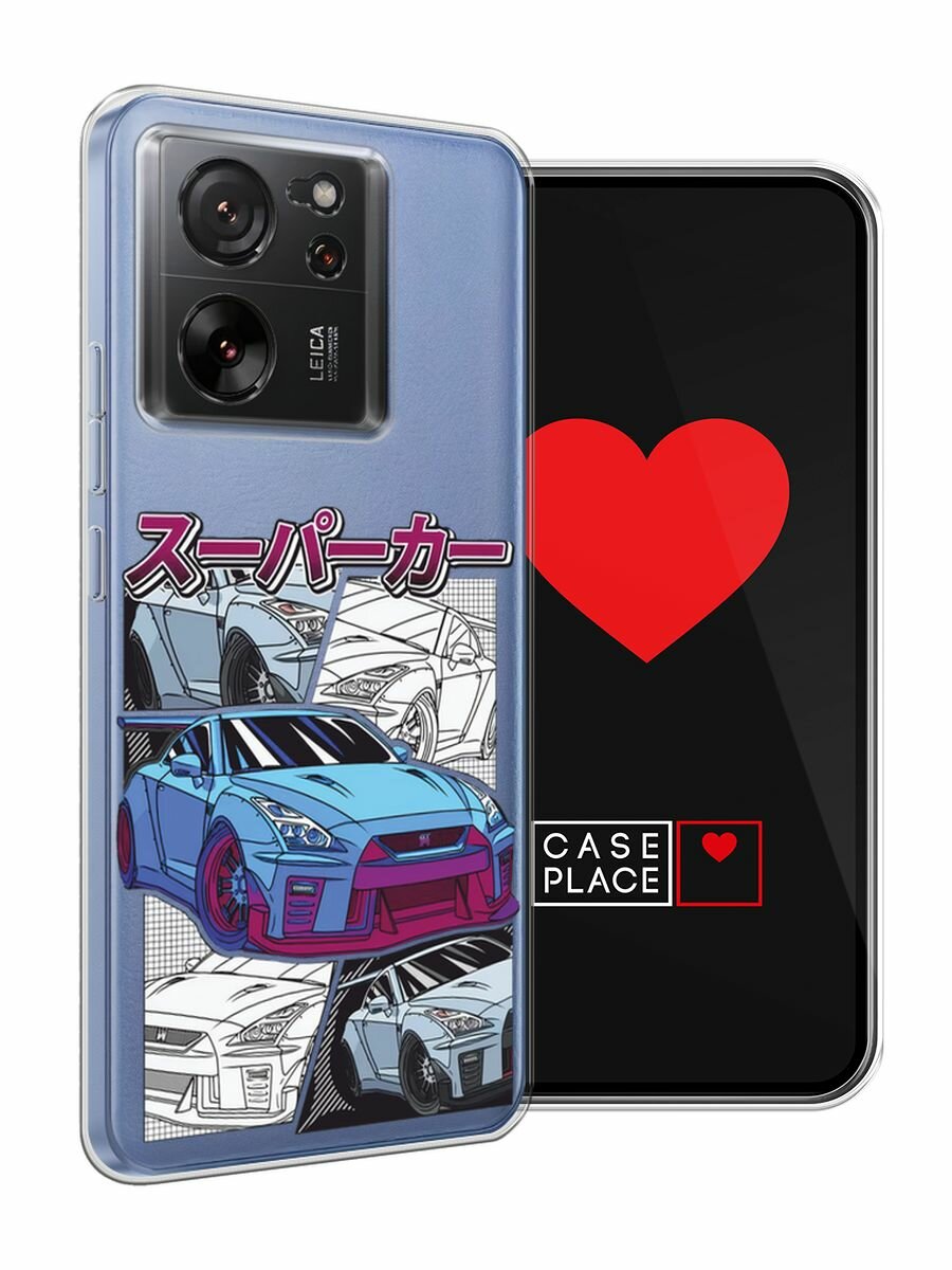 Чехол на Xiaomi 13T / Сяоми 13T с принтом "JDM коллаж", прозрачный — фото 1