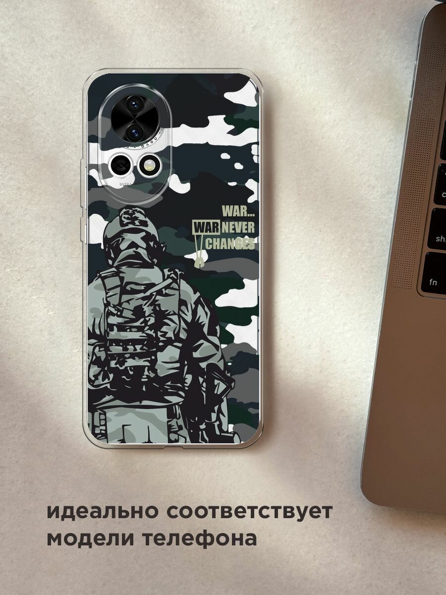 Чехол на Huawei Nova 12/Nova13 / Хуавей Нова 12/Нова 13 с принтом "Камуфляж и солдат", прозрачный — фото 1