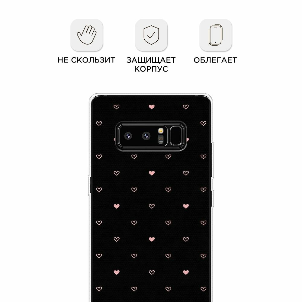 Чехол на Samsung Galaxy Note 8 / Самсунг Галакси Нот 8 с принтом "Черный фон и сердечки" — фото 1