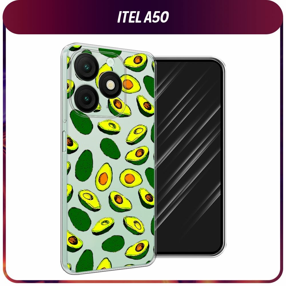 Чехол на Itel A50 / Ител А50 с принтом дождь из авокадо, прозрачный