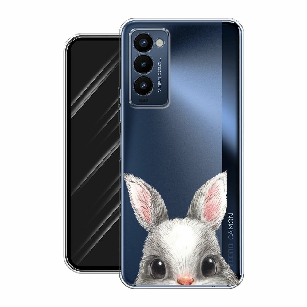 Чехол на Tecno Camon 18P / Техно Камон 18Р с принтом "Карандашный кролик 2 - 8 марта", прозрачный — фото 1