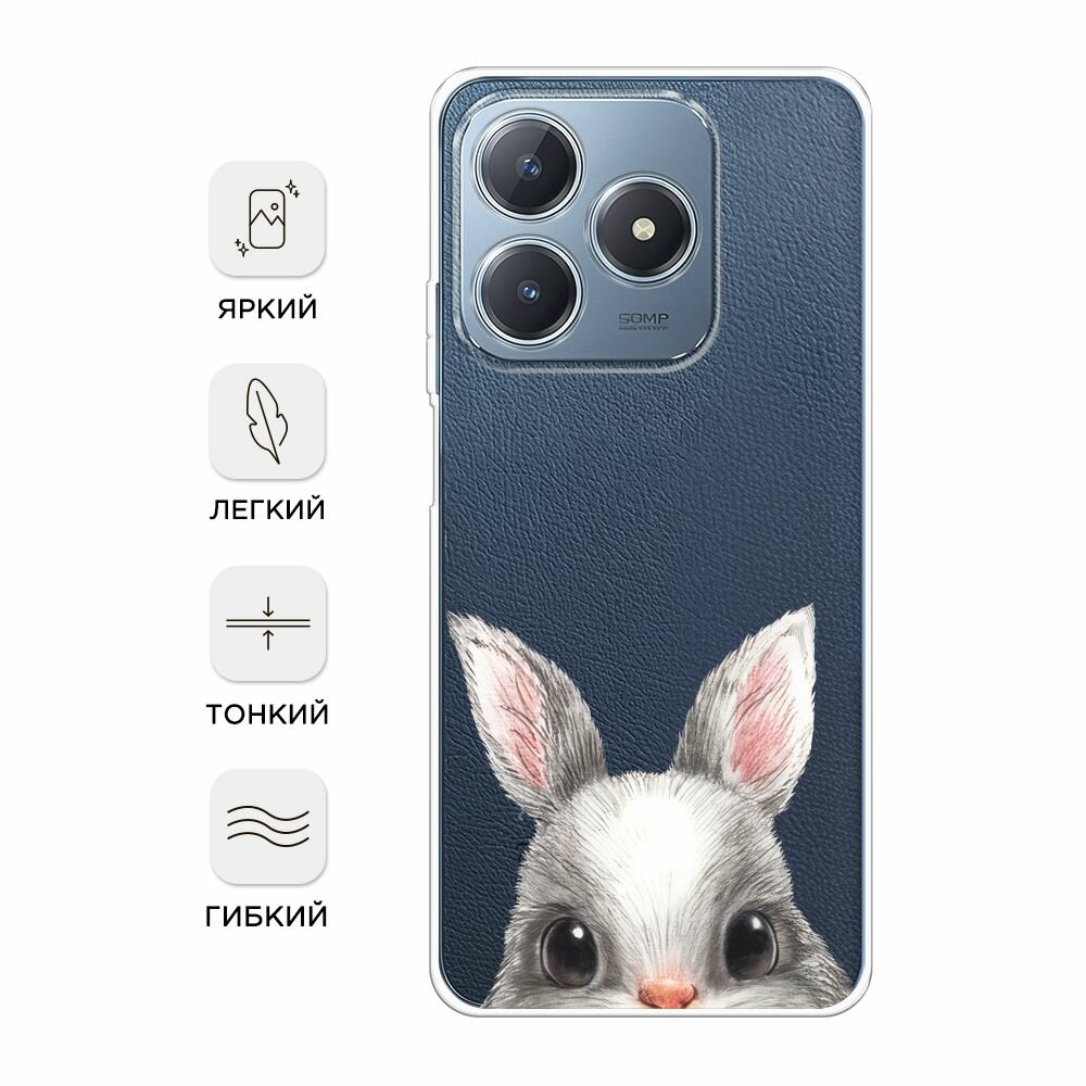 Чехол на Realme C63 / Реалми С63 с принтом "Карандашный кролик 2 - 8 марта", прозрачный — фото 1