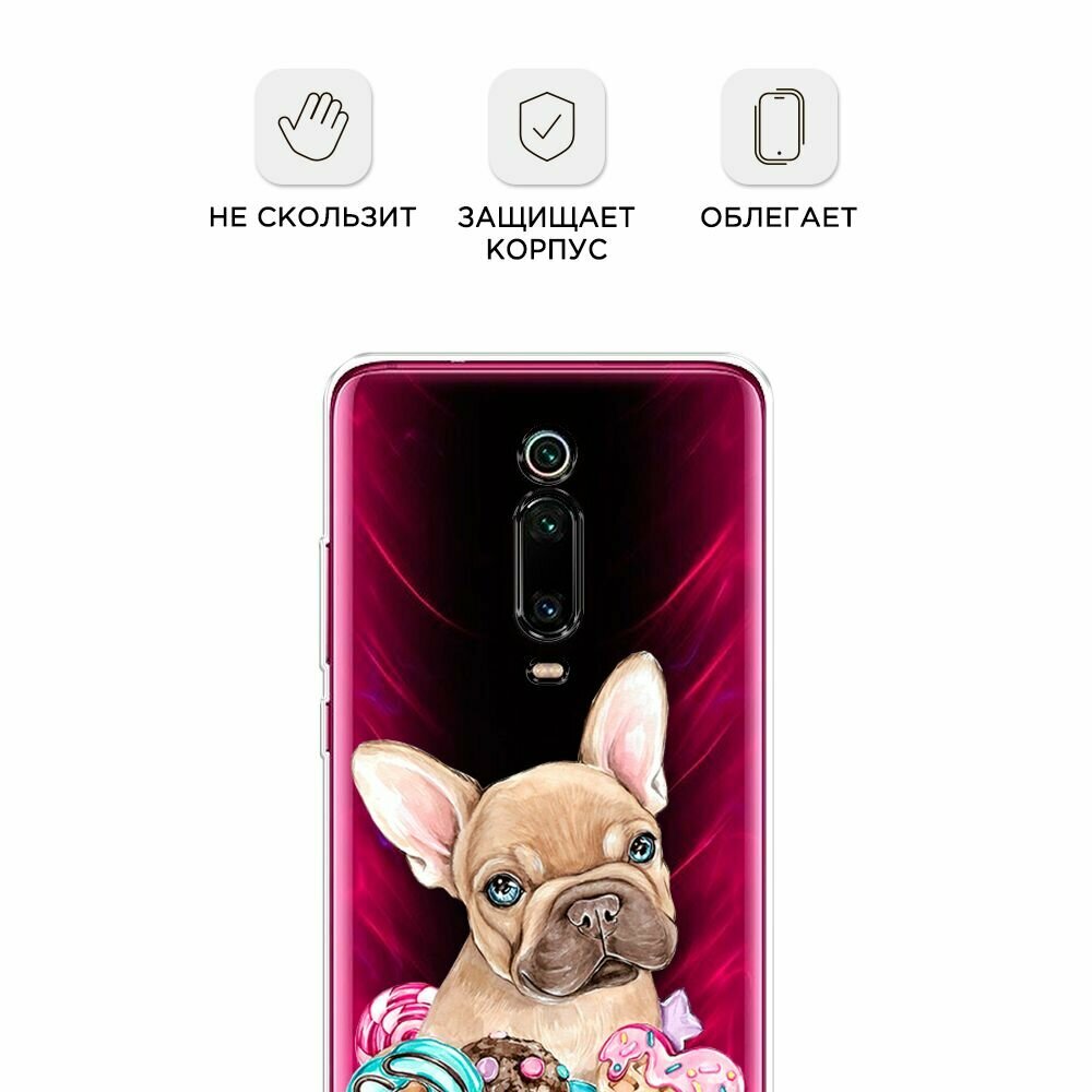Чехол на Xiaomi Redmi K20/K20 Pro/Mi 9T/9T Pro / Сяоми Редми К20/K20 Pro с принтом "Бульдог и сладости", прозрачный — фото 1