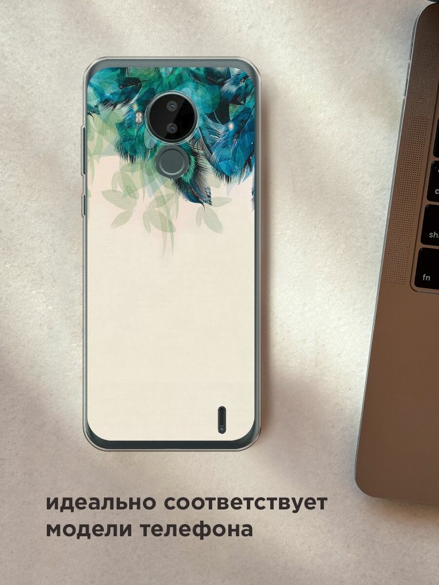 Чехол на Nokia C30 / Нокия C30 с принтом Перья голубого цвета — фото 1