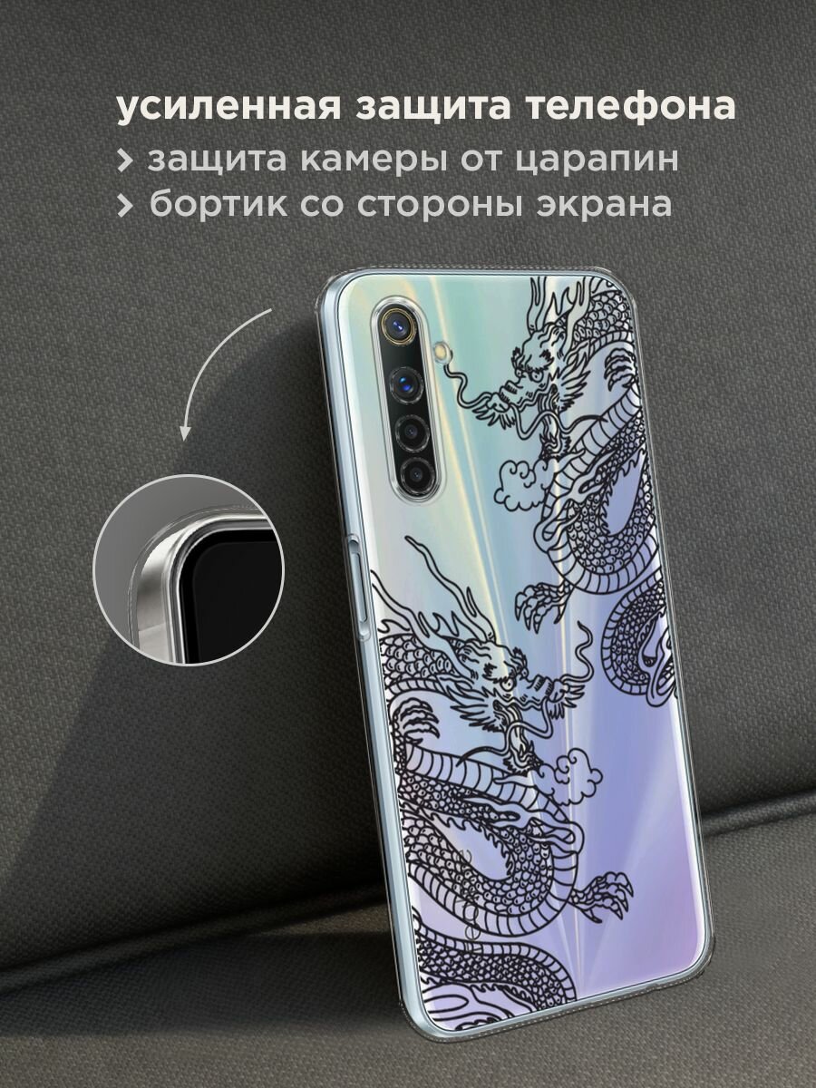 Чехол на Realme 6 / Реалми 6 с принтом "Два китайских дракона", прозрачный — фото 1