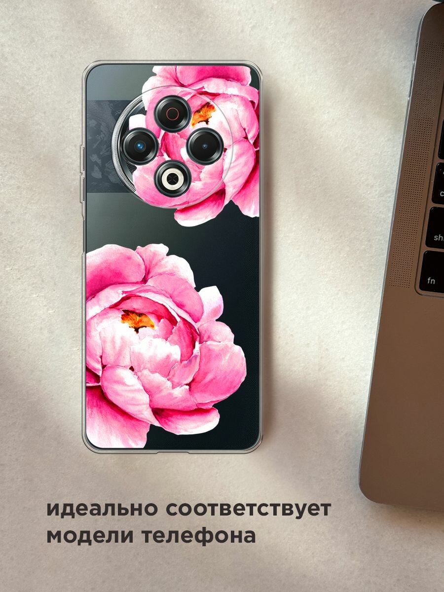 Чехол на Tecno Spark 30 / Текно Спарк 30 с принтом "Open peonies", прозрачный — фото 1
