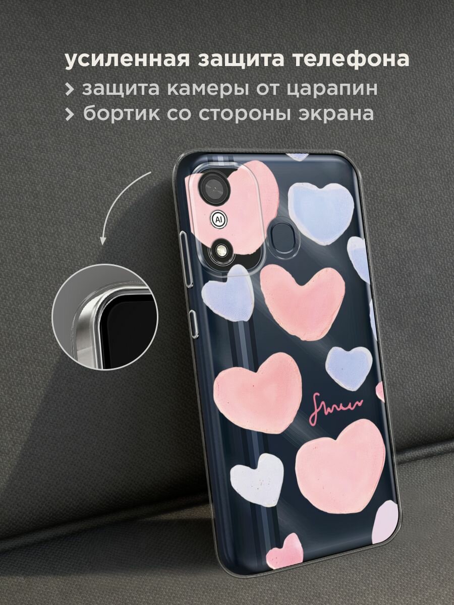 Чехол на Itel A27 / Ител А27 с принтом "Пастельные сердечки", прозрачный — фото 1