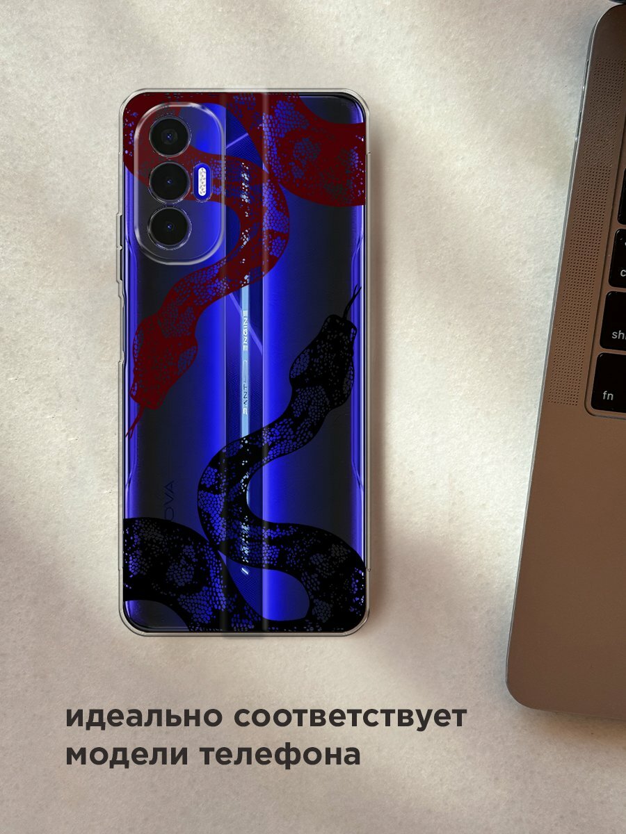 Чехол на Tecno Pova 3 / Текно Пова 3 с принтом "Силуэты змей 2", прозрачный — фото 1
