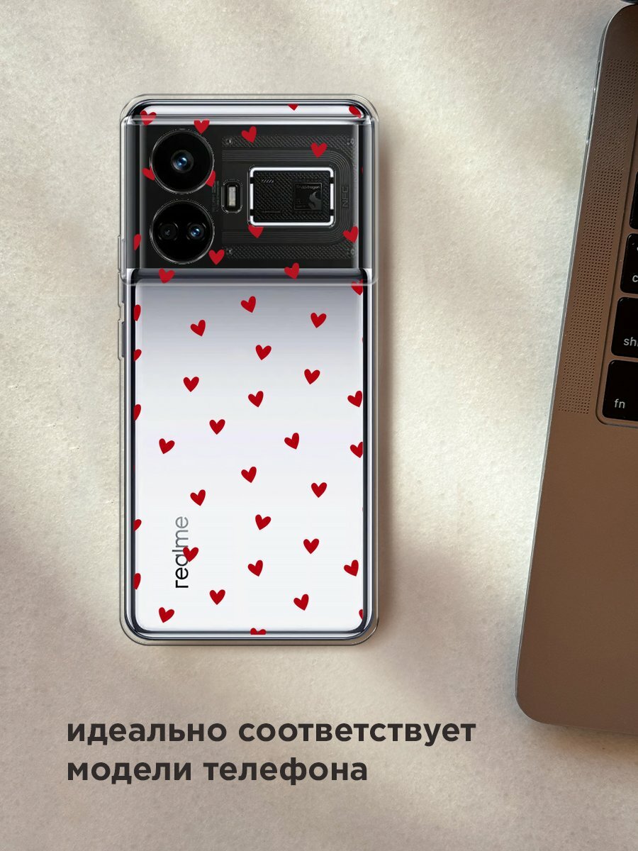 Чехол на Realme GT5 / Реалми GT5 с принтом "Red hearts", прозрачный — фото 1