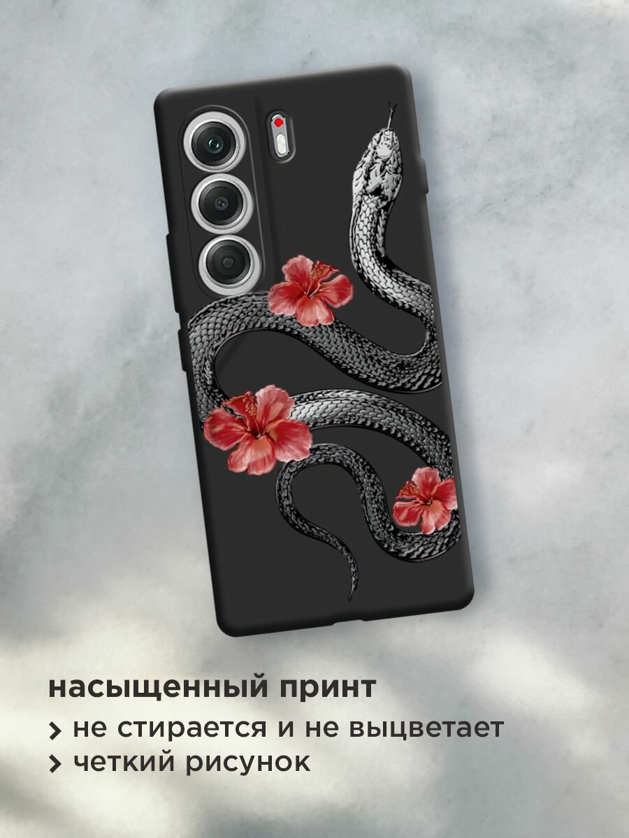 Чехол на Tecno Camon 40 / Текно Камон 40 с принтом "Змея в красных цветах 3" — фото 1