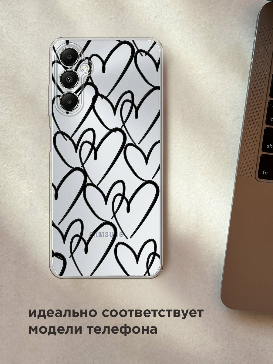 Чехол на Samsung Galaxy A05s / Самсунг Галакси A05s с принтом "Hearts doodle black 1" — фото 1