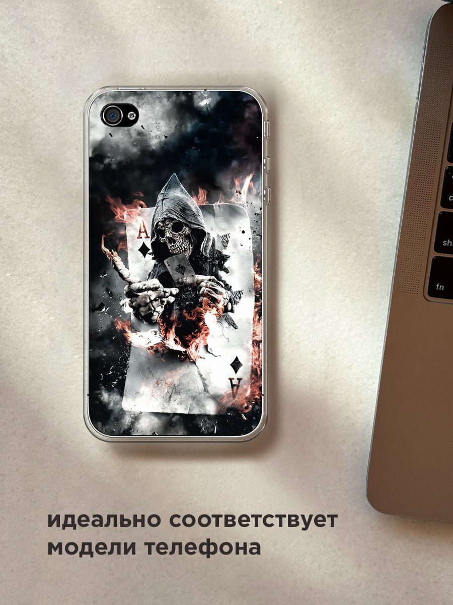 Чехол на Apple iPhone 4/4S / Айфон 4/4S с принтом "Карты черепа в капюшоне" — фото 1