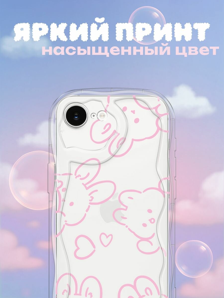 Чехол на iPhone 16e / Айфон 16е/17e с принтом "Контурные зайцы", прозрачный — фото 1