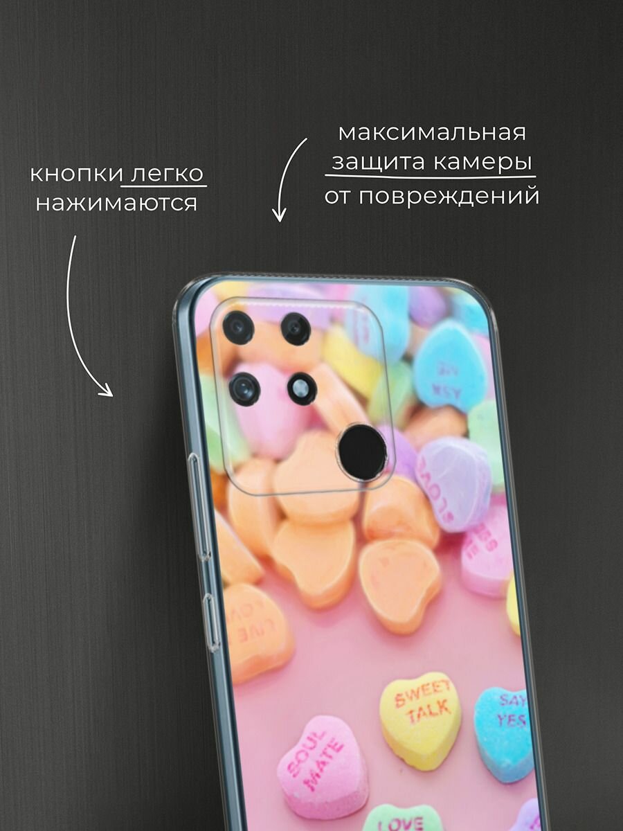 Чехол на Realme Narzo 50A / Реалми Нарзо 50A с принтом "Конфетки сердечки 2" — фото 1