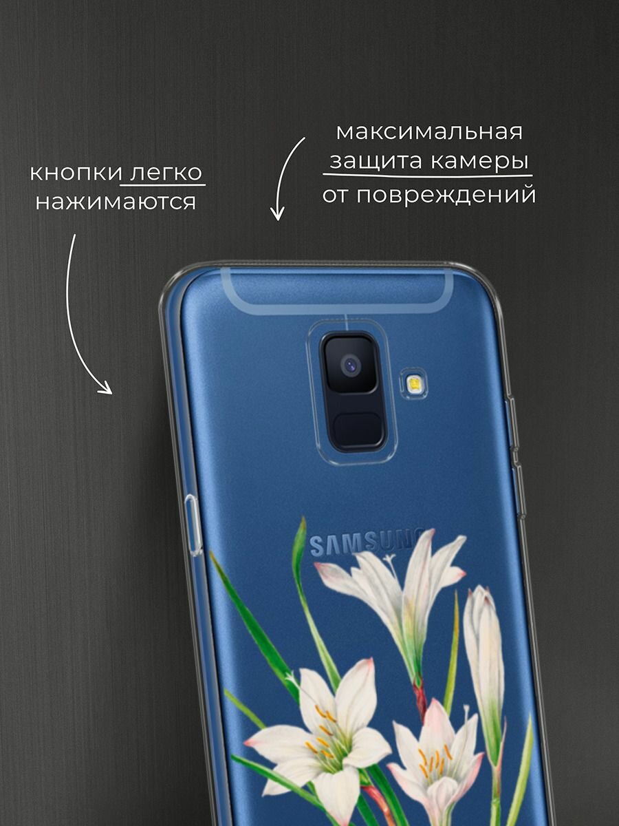 Чехол на Samsung Galaxy A6 / Самсунг Галакси А6 с принтом "White lily", прозрачный — фото 1