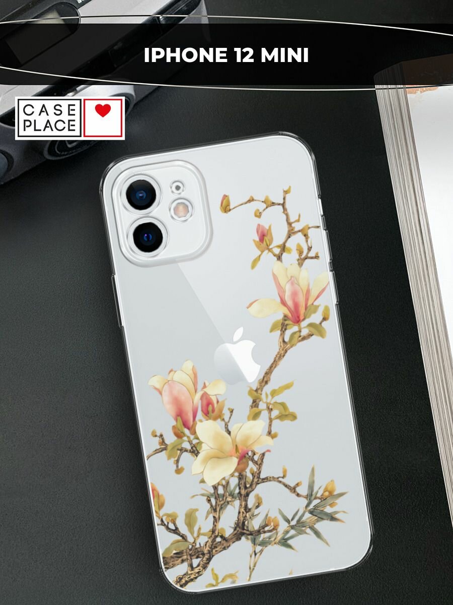Чехол на Apple iPhone 12 mini / Айфон 12 Мини с принтом "Ветка с цветами", прозрачный
