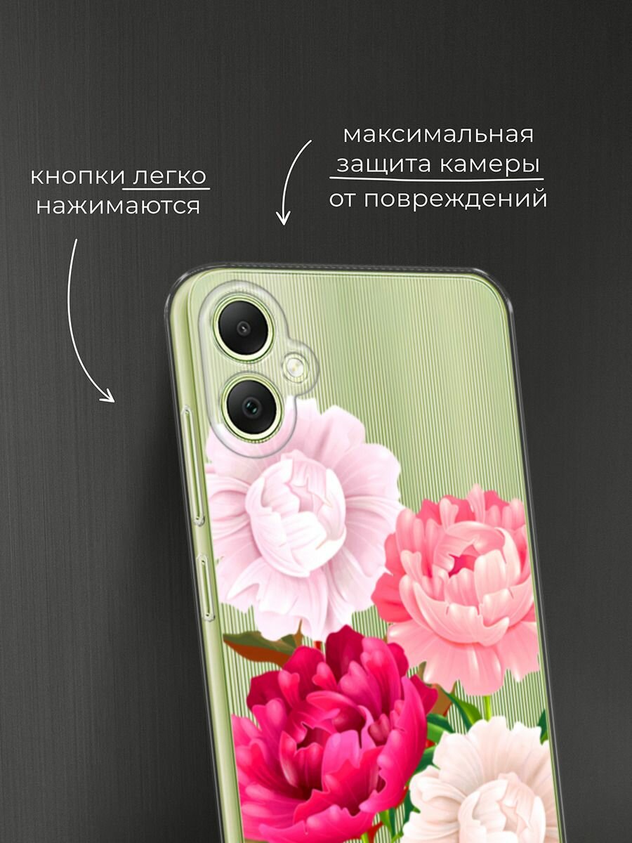 Чехол на Samsung Galaxy A05 / Самсунг Галакси A05 с принтом "Большие пионы", прозрачный — фото 1