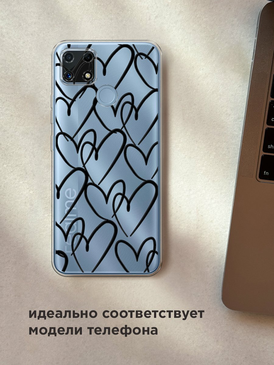 Чехол на Realme C25/C25s / Реалми С25/C25s с принтом "Hearts doodle black 1" — фото 1