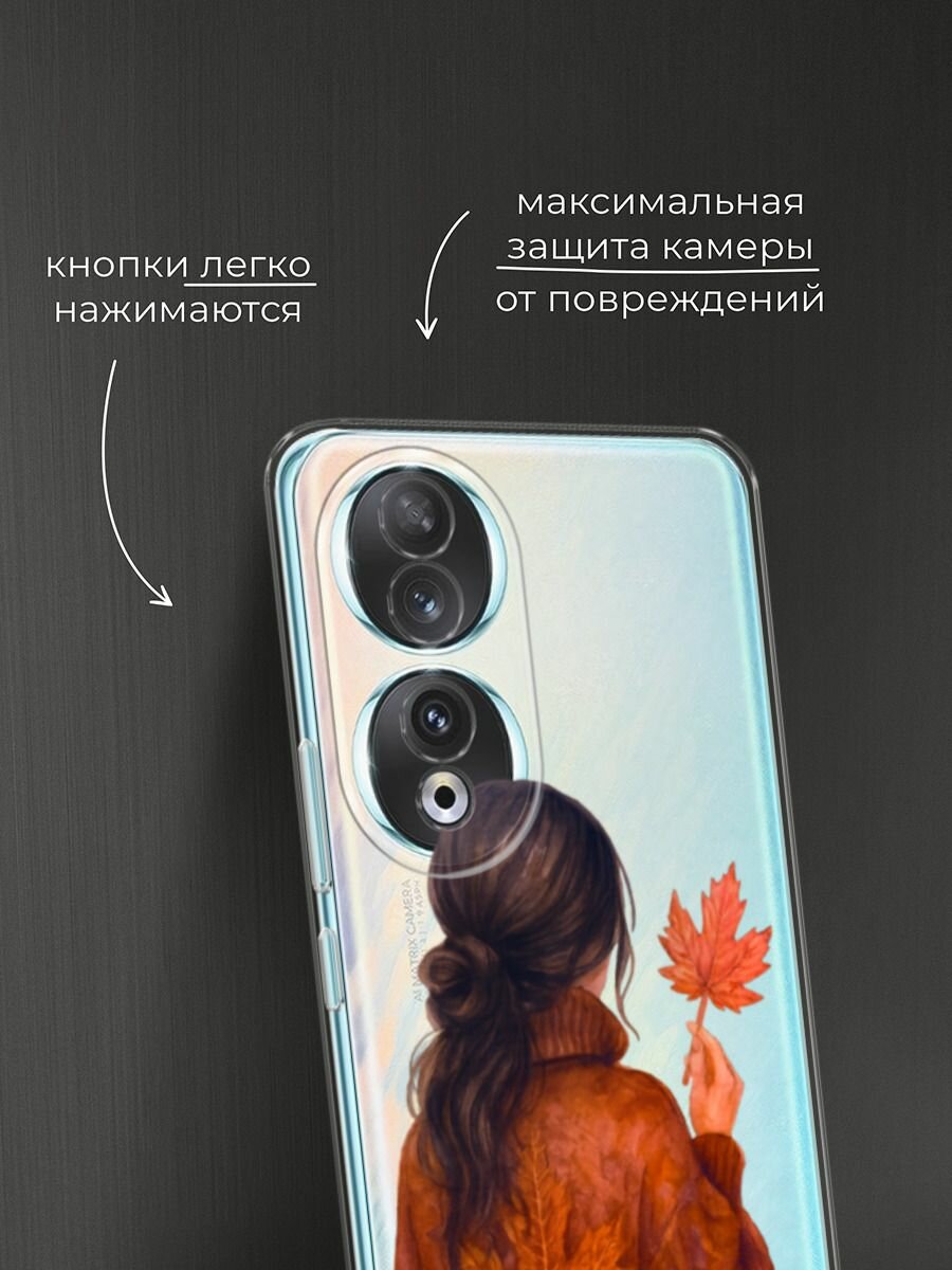 Чехол на Honor 90 / Хонор 90 с принтом "Девушка с опавшим листом", прозрачный — фото 1