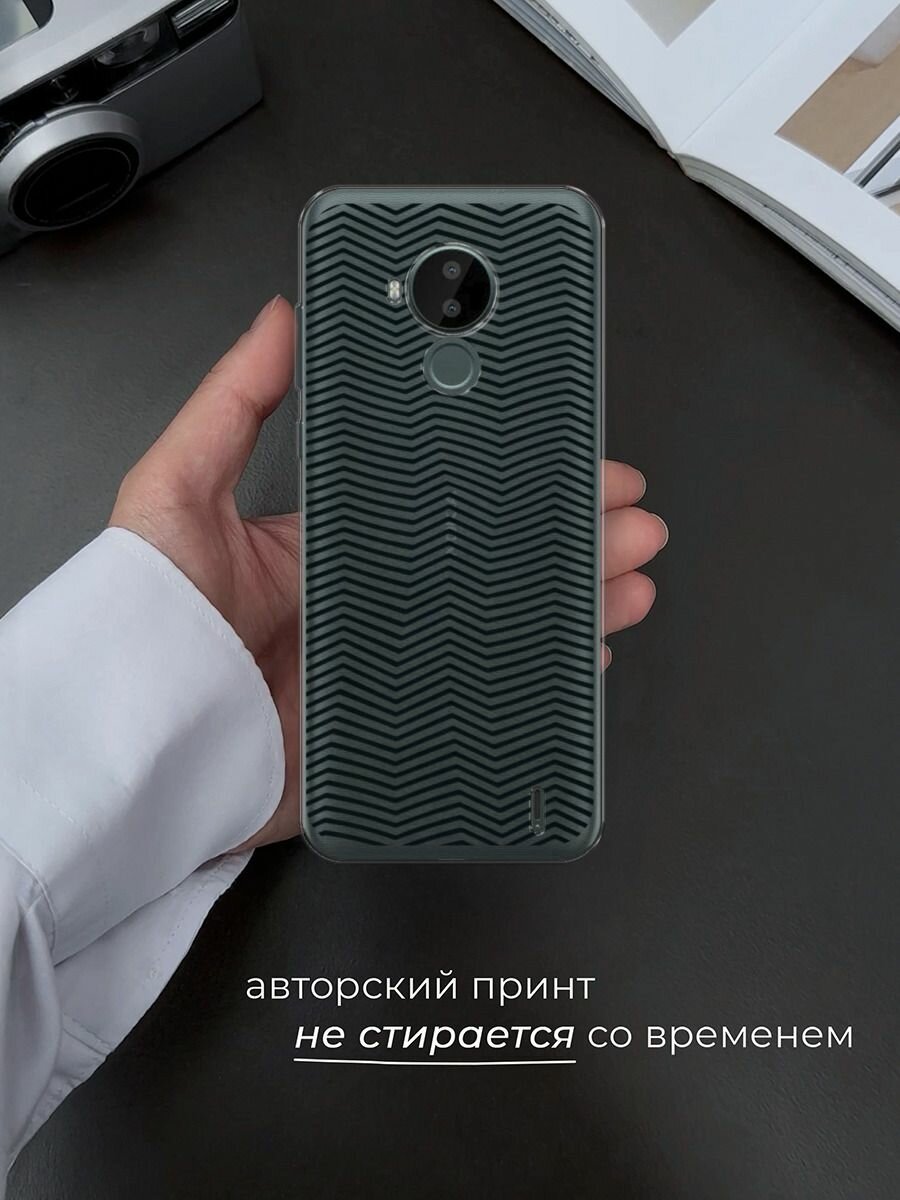 Чехол на Nokia C30 / Нокия C30 с принтом "Зрительный обман черный", прозрачный — фото 1