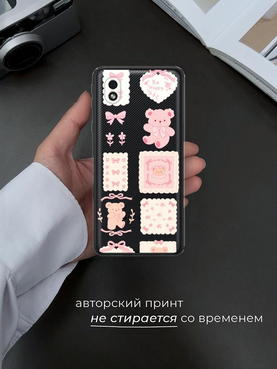 Чехол на Samsung Galaxy A01 Core / Самсунг Галакси А01 Core с принтом "Розовые марки", прозрачный — фото 1