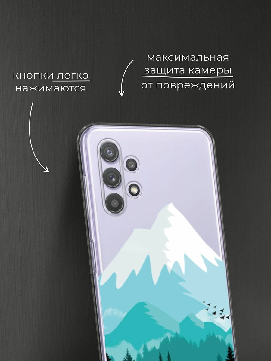 Чехол на Samsung Galaxy A32 / Самсунг Галакси А32 с принтом "Синяя снежная гора", прозрачный — фото 1