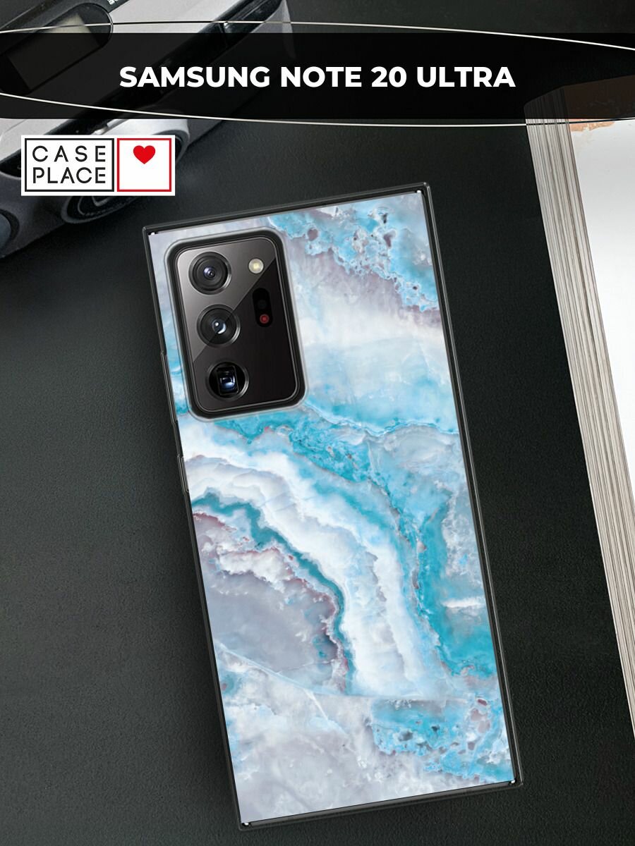 Чехол на Samsung Galaxy Note 20 Ultra / Самсунг Галакси Ноут 20 Ультра с принтом "Нежно-голубой мрамор"
