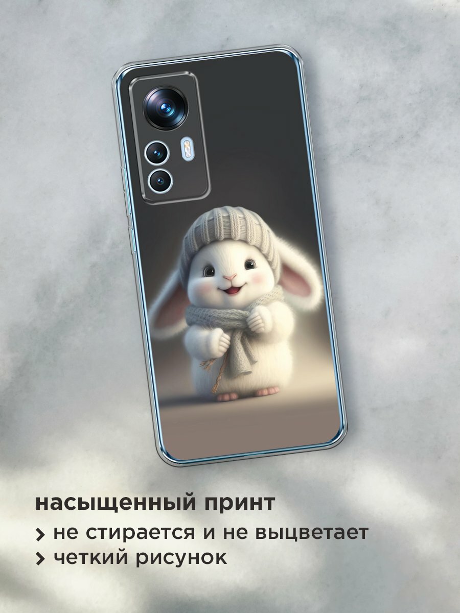 Чехол на Xiaomi 12T/12T Pro / Сяоми 12T/12T Про с принтом "Белый крольчонок в шапке" — фото 1