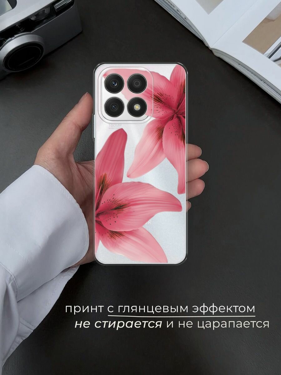 Чехол на Honor X8A / Хонор X8A с принтом "Pink flower" — фото 1