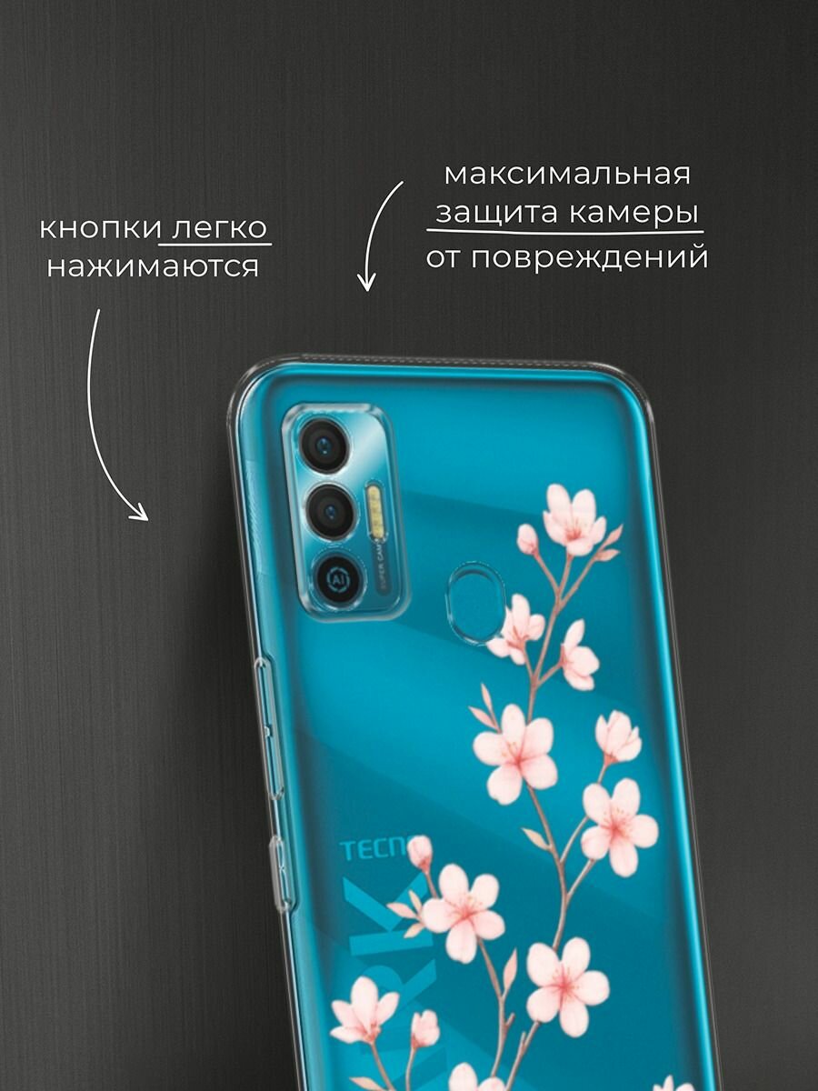 Чехол на Tecno Spark 7 / Техно Спарк 7 с принтом "Веточка сакуры 2" — фото 1
